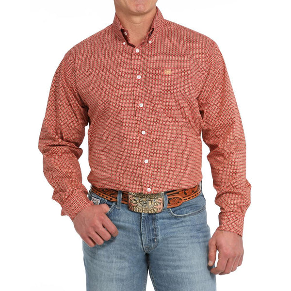 Cinch Men's Red Print Button Down Shirt