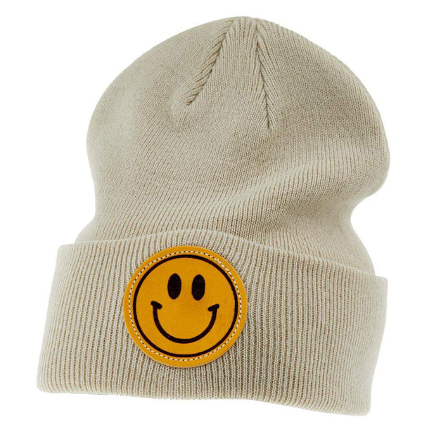 Mcintire Saddlery Beige Beanie with Smiley Patch