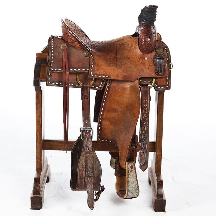 Corriente Used 16in Floral Tooled Team Roper with Buckstitch