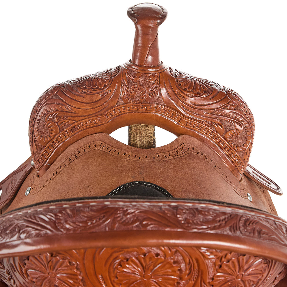 Corriente Used 14.5in Floral Tooling with Rope Border Barrel Saddle