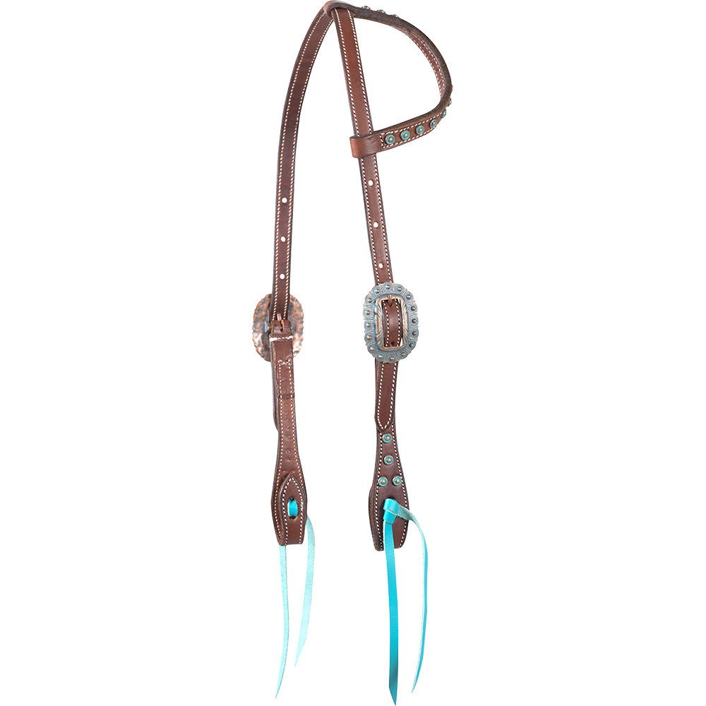 Martin Saddlery Single Ear Headstall with Turquoise Blood Knots