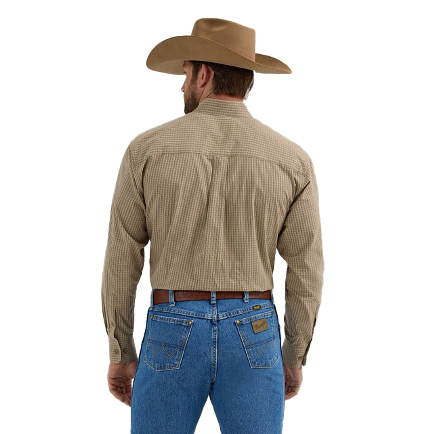 Wrangler George Strait Tan Burgundy Plaid Print Shirt