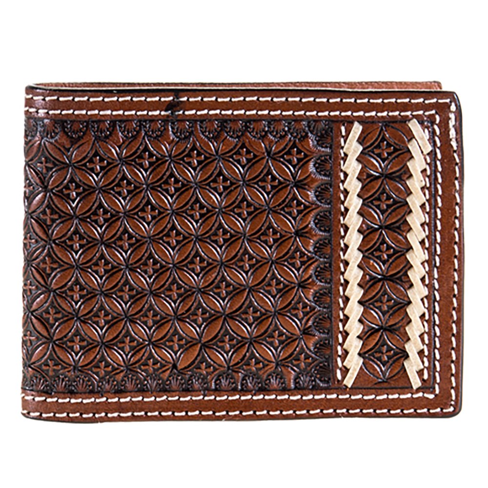 Western Fashion Leather Bi-Fold Wallet with Lace Detail