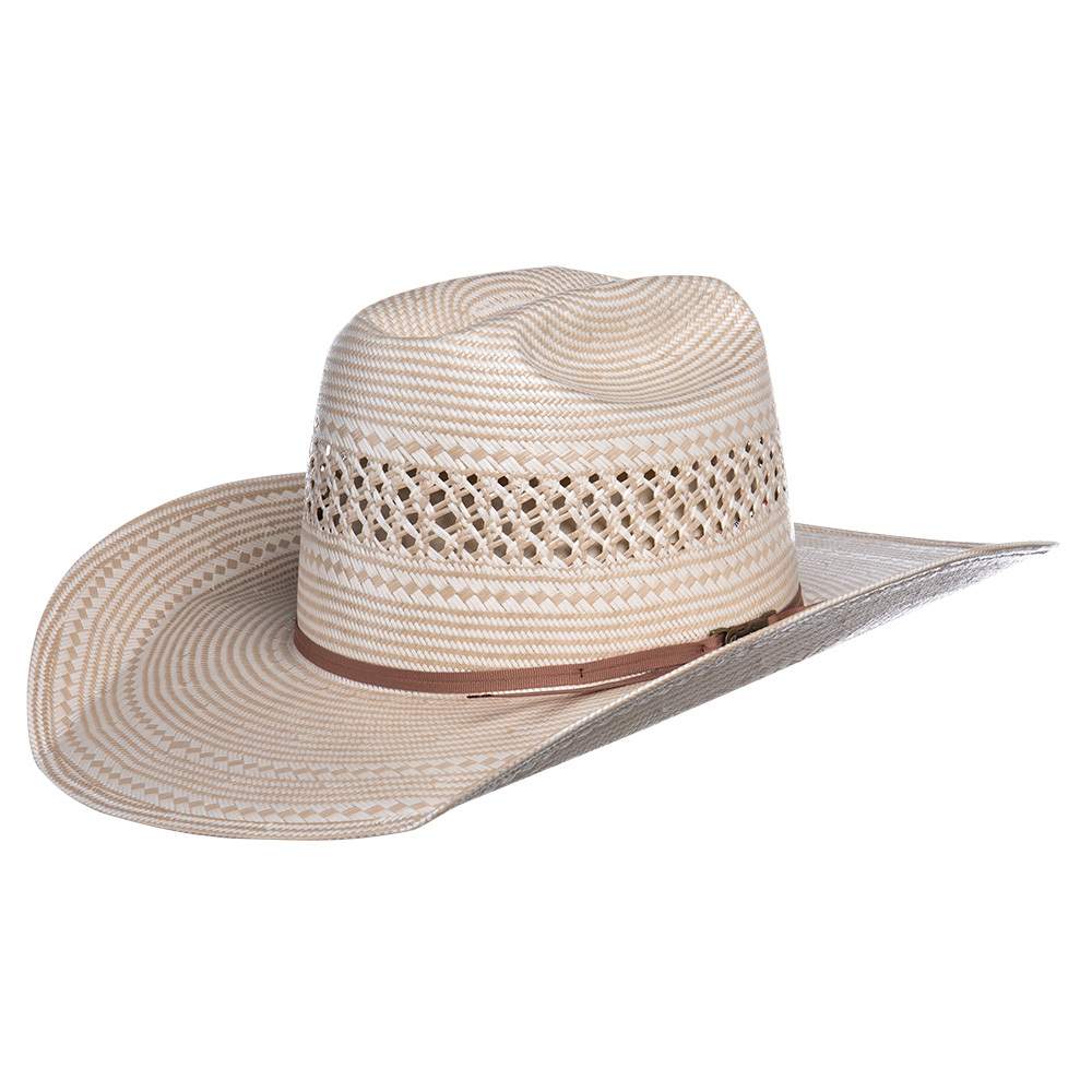 American Hats Ivory and Tan 7700 4in. Brim Open Straw Cowboy Hat