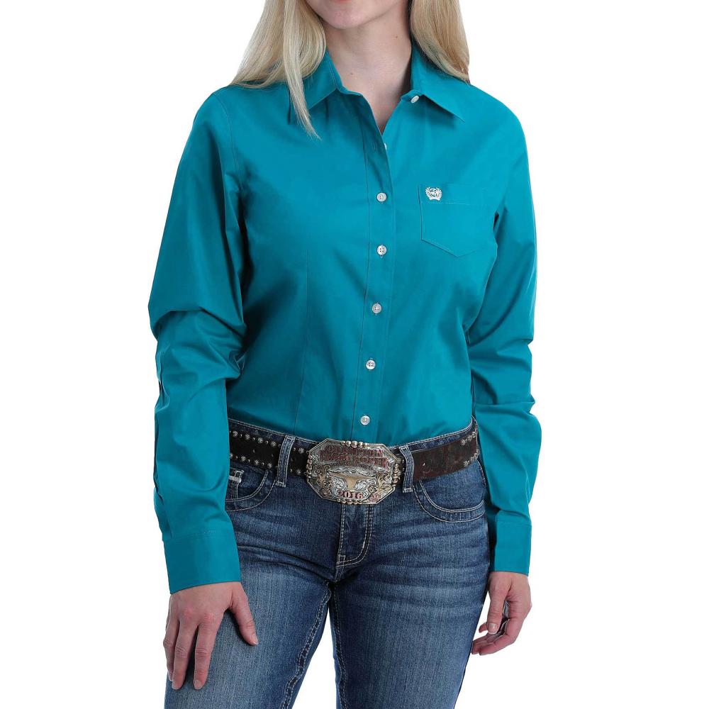 Cinch Women's Solid Teal Long Sleeve Button Down Shirt
