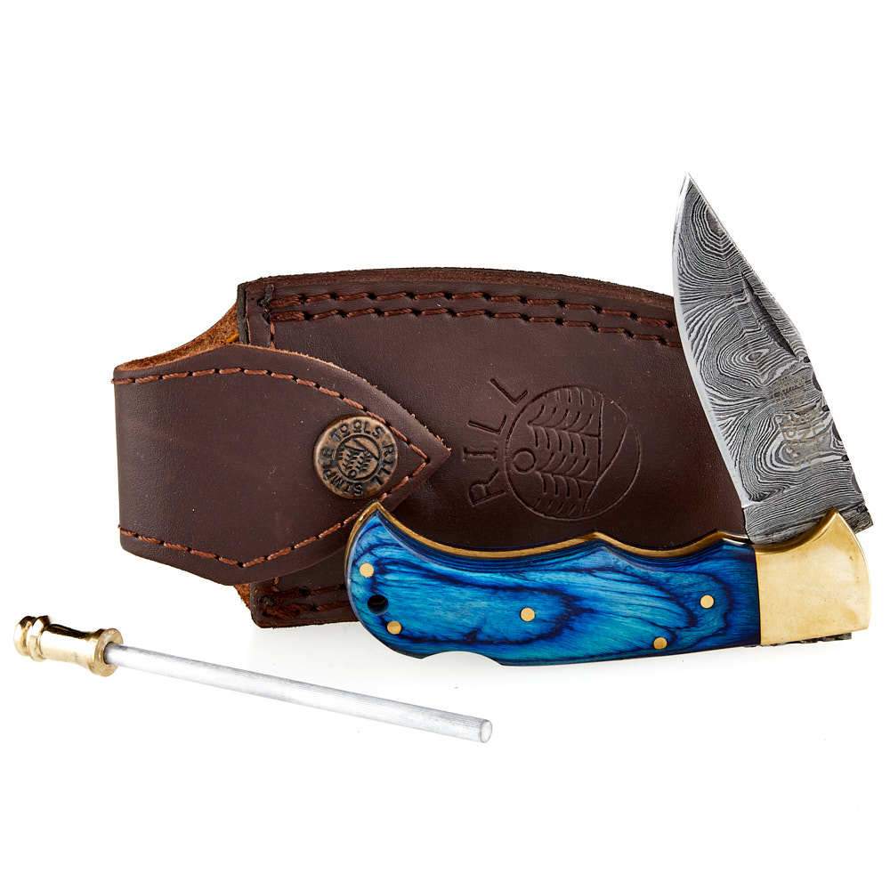 Rill Simple Tools, Llc Azul Damascus Folding Skinner w/Sheath 018