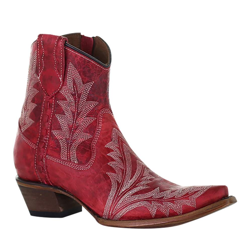 Corral Boots Women`s Red Embroidered Snip Toe Bootie