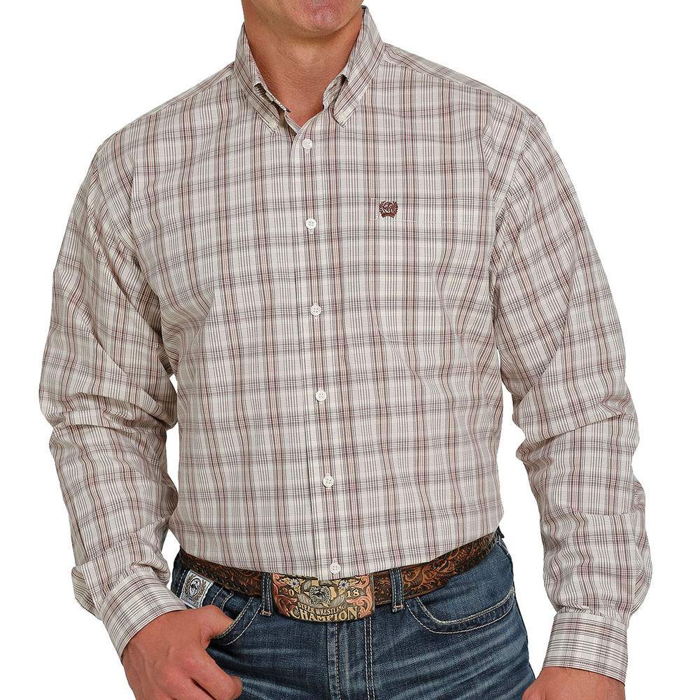 Cinch Men's Tan and Brown Plaid Button-Down