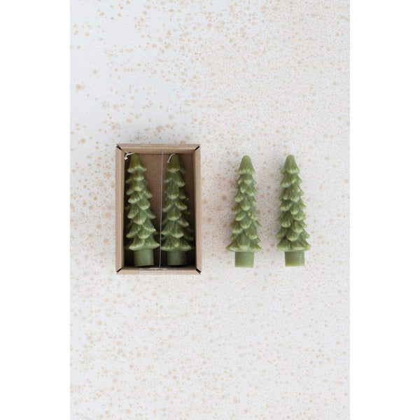 Creative Co-Op Green Tree Taper Candles