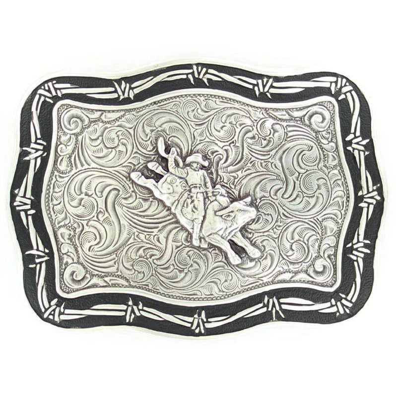 M&F Silver and Black Bull Rider Buckle