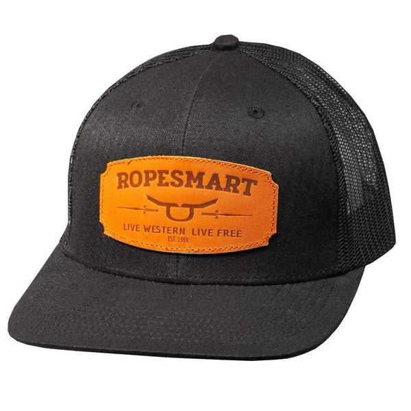 Ropesmart Black Solo Steer Oval Leather Patch Cap