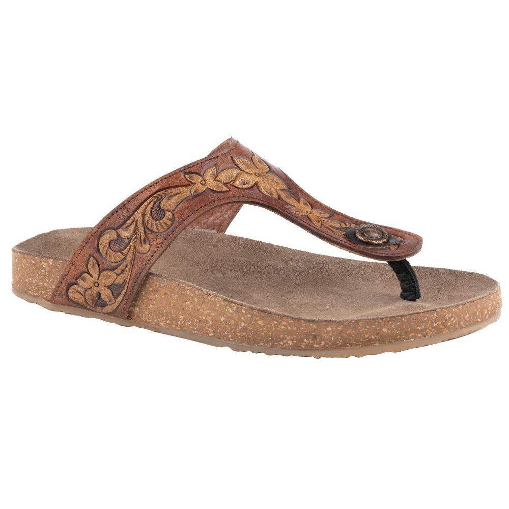 Roper Footwear Women's Miranda Cognac Tan Tooled Leather Sandal