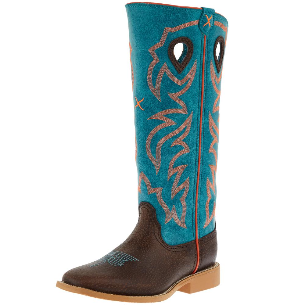 Twisted X Youth Dark Chocolate and Electric Turquoise Buckaroo Boot