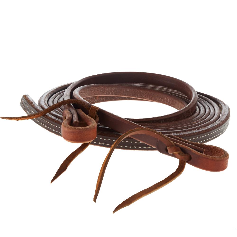Cowperson Tack 5/8 Inch Oiled Harness Leather Split Reins with Stitch