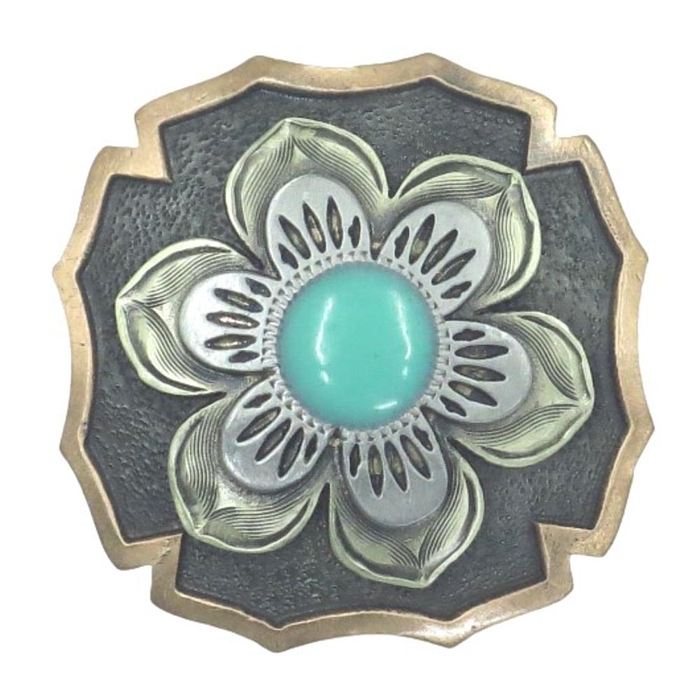 NRS Antique Silver Turquoise Flower 1 1/2 Inch Concho