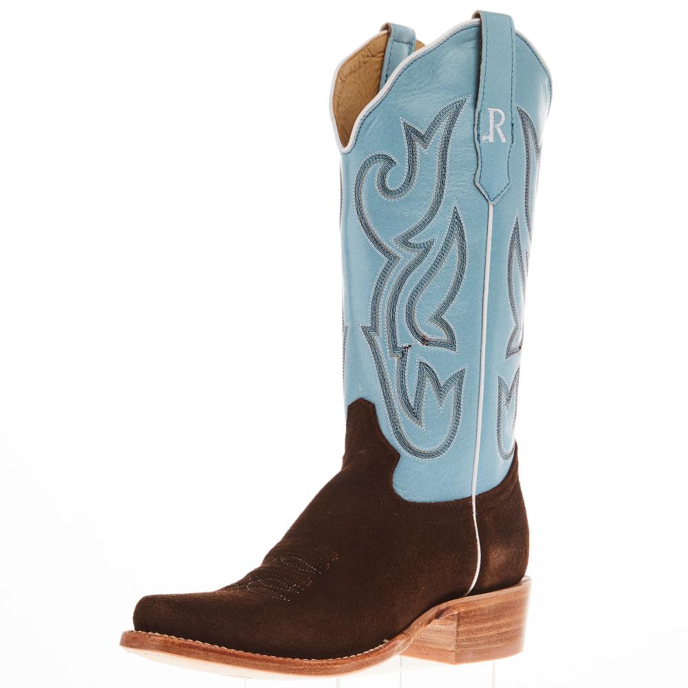 R Watson Boots Women's Chocolate Rough Out 13 In Sky Blue Top Cowgirl