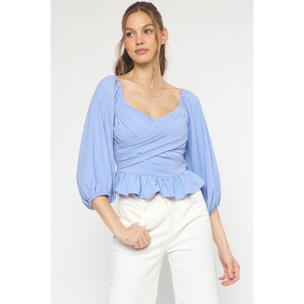 Entro Womens Blue Peplum Crossover Top — NRS