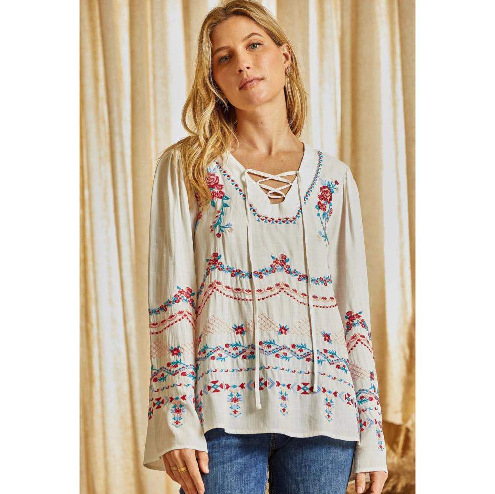 Andree By Unit Womens Ivory Embroidered Tunic Top
