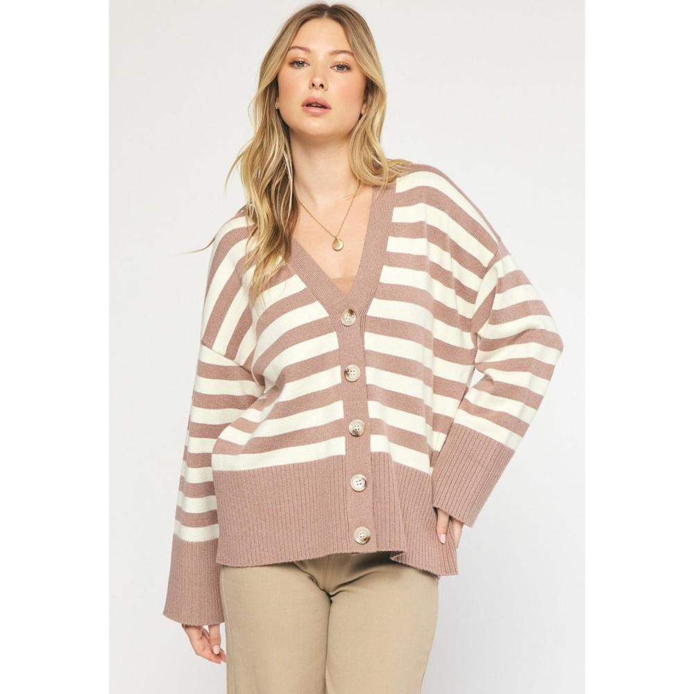 Entro Womens Mocha Stripe Cardigan
