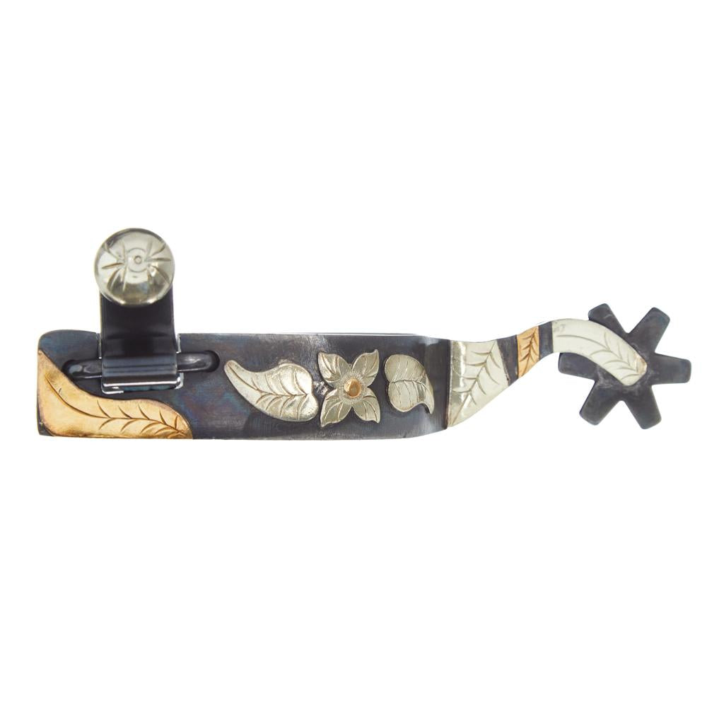 NRS Exclusive Mens 1in. Silver and Brass Floral Engraved Spur