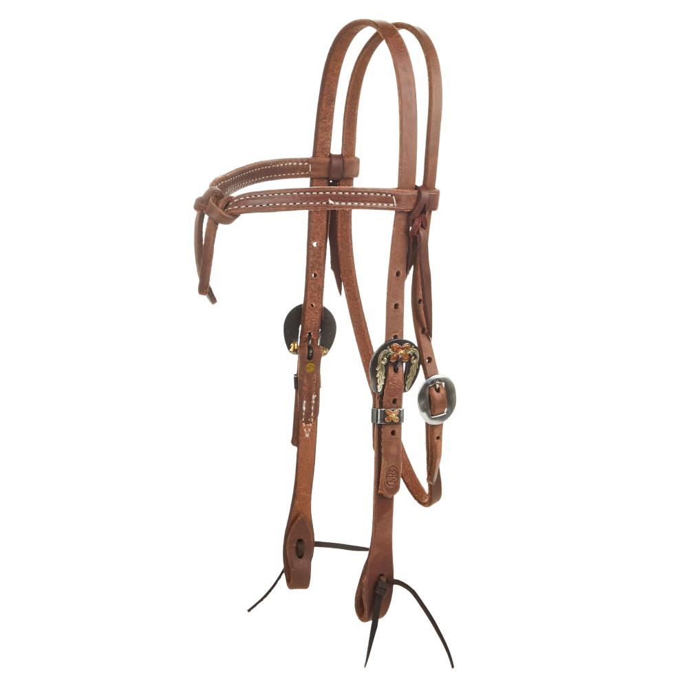 NRS Tack Oiled 5/8 Inch Futurity Knot Double Buckle Browband with Flor