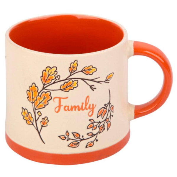 Home Essentials Script Family w/Leaves Ivory Orange Mug