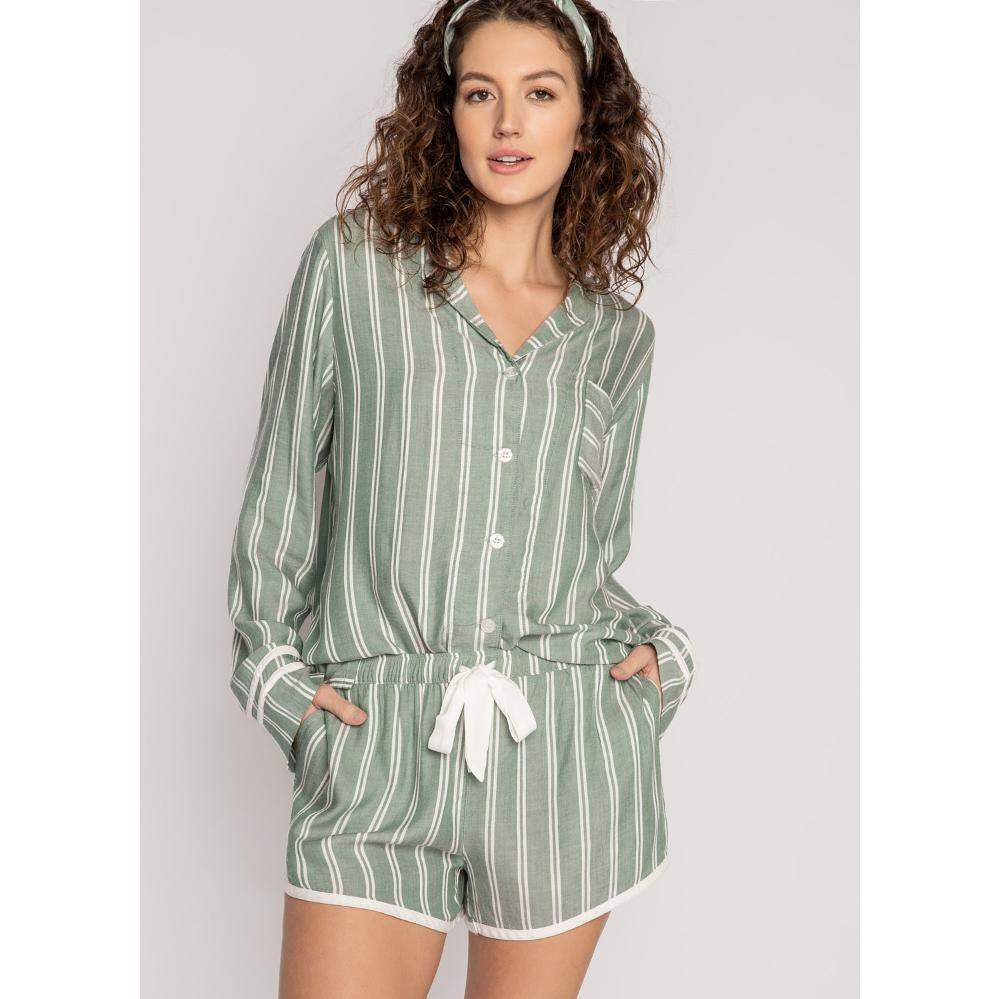 Pj Salvage Womens Green Stipe PJ Short Set