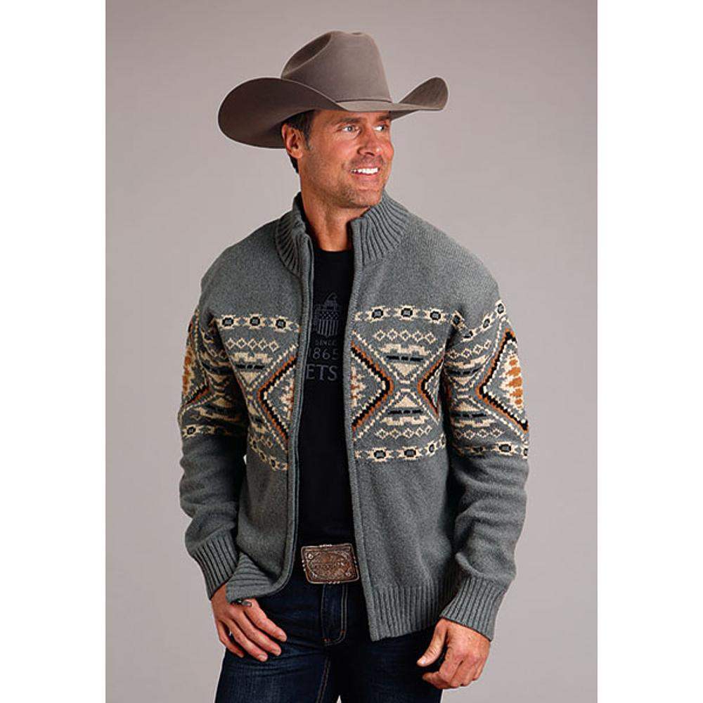Stetson Apparel Mens Aztec Border Wool Blend Cardigan