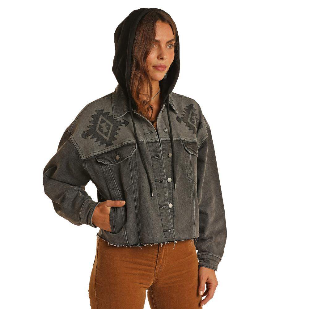 Rock & Roll Denim Women's Black Jacket with a Hoodie