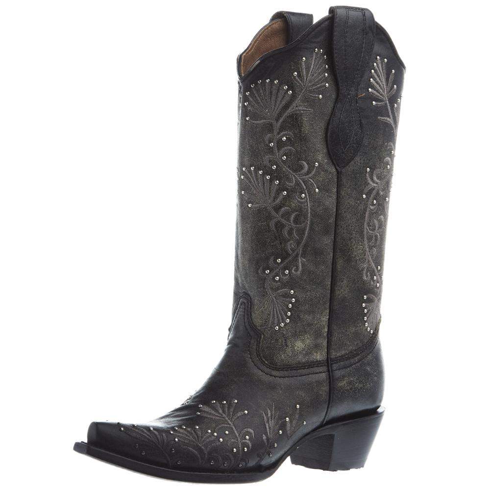 Circle G Women's Black Embroidery 13 Top Snip Toe Cowgirl Boot