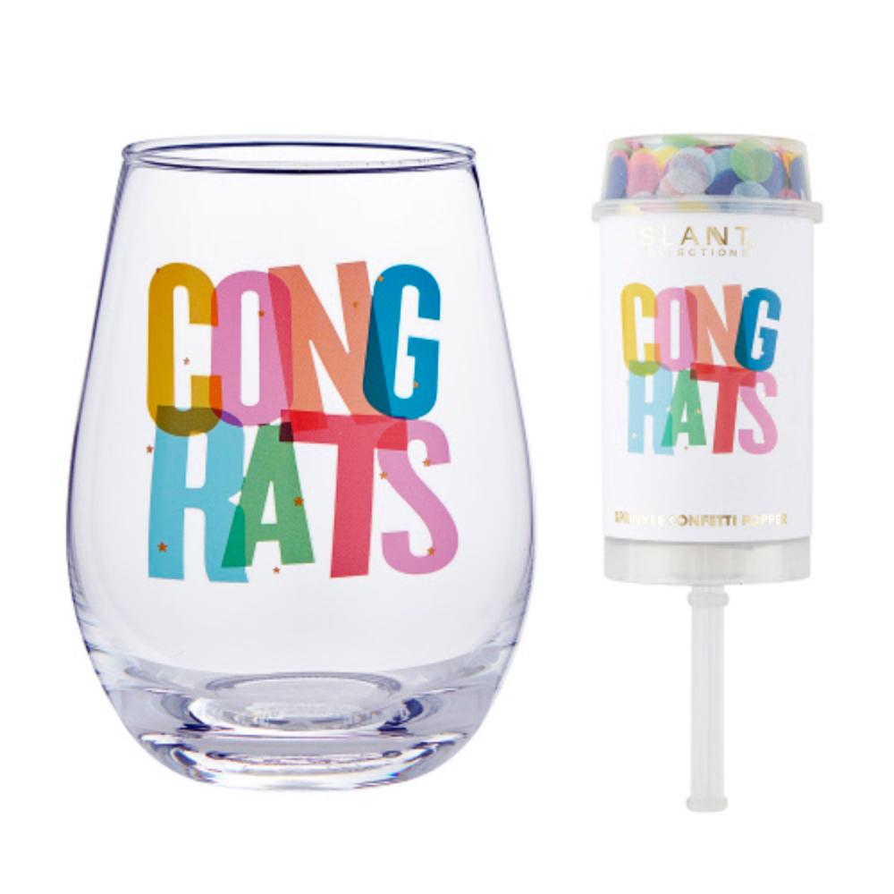 Slant Collections Congrats Wine Glass and Popper Gift Set — NRS