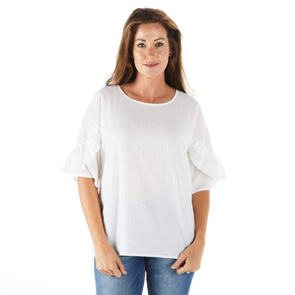 True Blue Ethyl Women's White Ruffle Sleeve Top