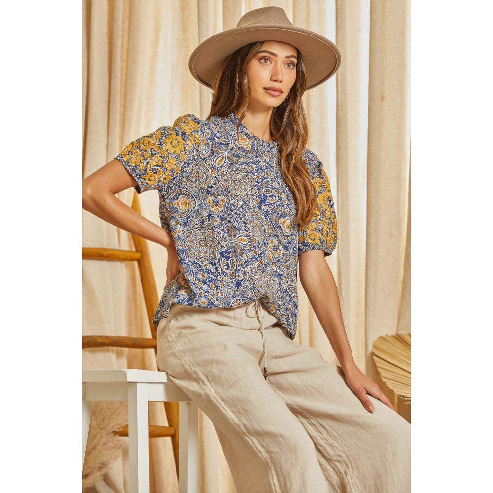 Andree By Unit Womens Printed Navy Top