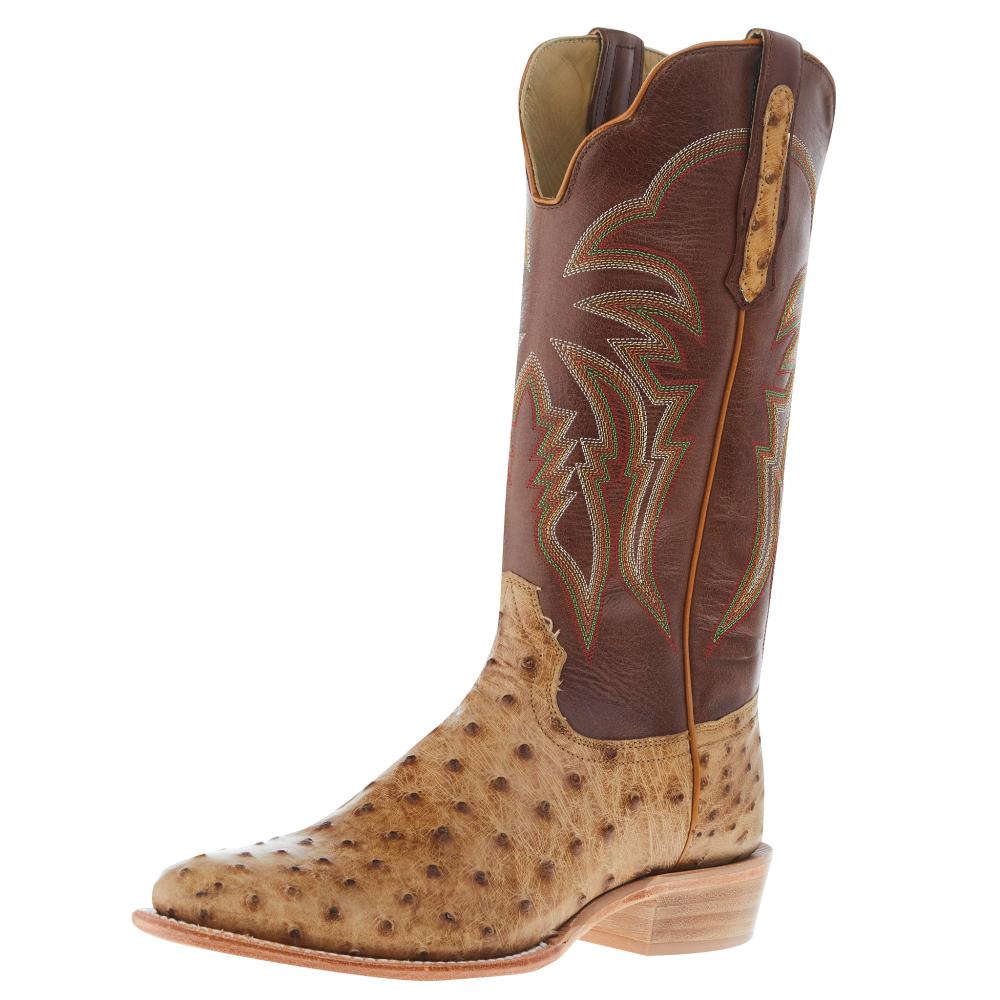 R Watson Boots Men's Antique Saddle Full Quill Ostrich Round Toe 13in