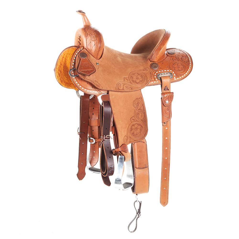 Burns Saddlery 14 Inch 30HDX Russett Tooled Barrel Saddle