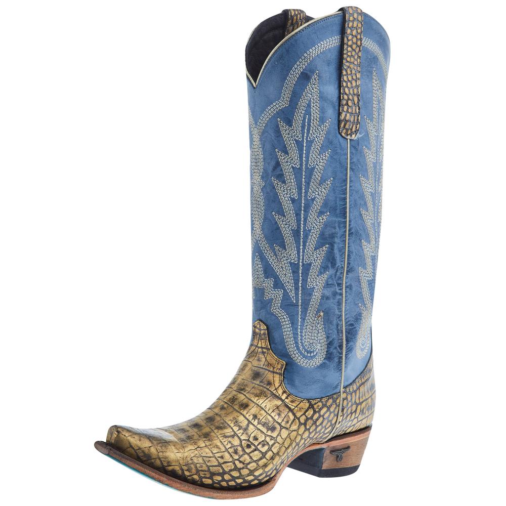 Lane Boots Womens Skylight Metallic Gilded Denim 15 In Top Cowgirl Boo