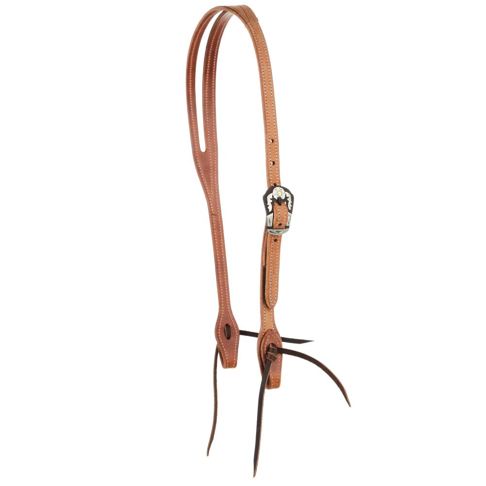 Cowperson Tack 5/8 Inch Natural Roughout Leather Slot Ear Headstall wi