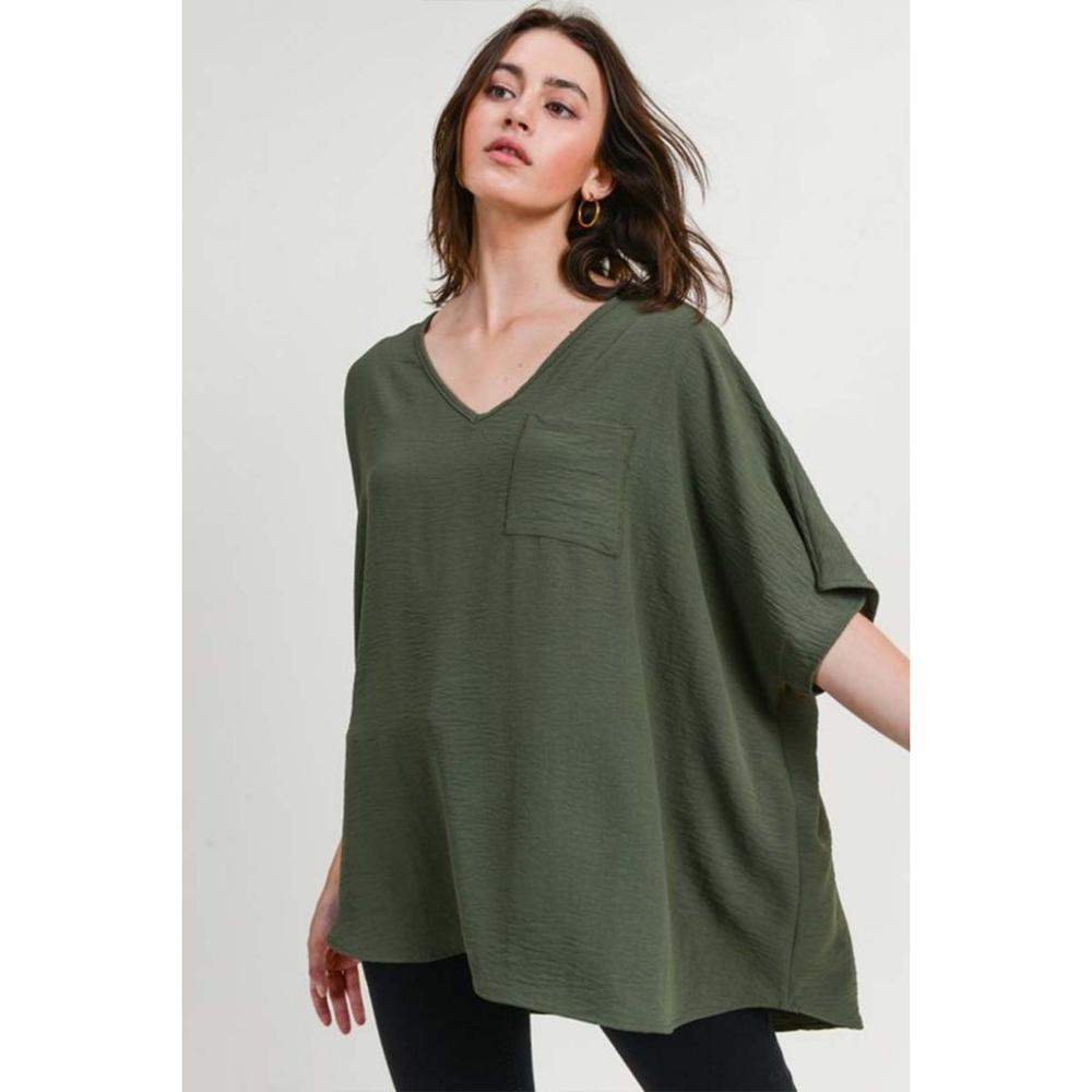 Jodifl Women's Olive Wide V-Neck Top