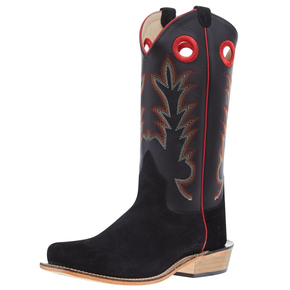 Old West Youth Black Suede Cutter Toe with Black Shaft and Leather Sol