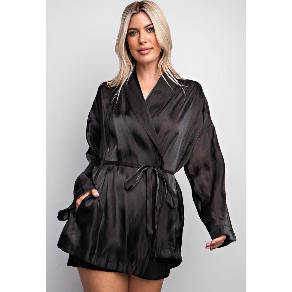 Glam Womens Black Tie Wrap Jacket