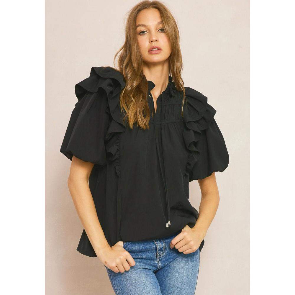 Entro Womens Black Ruffle Top