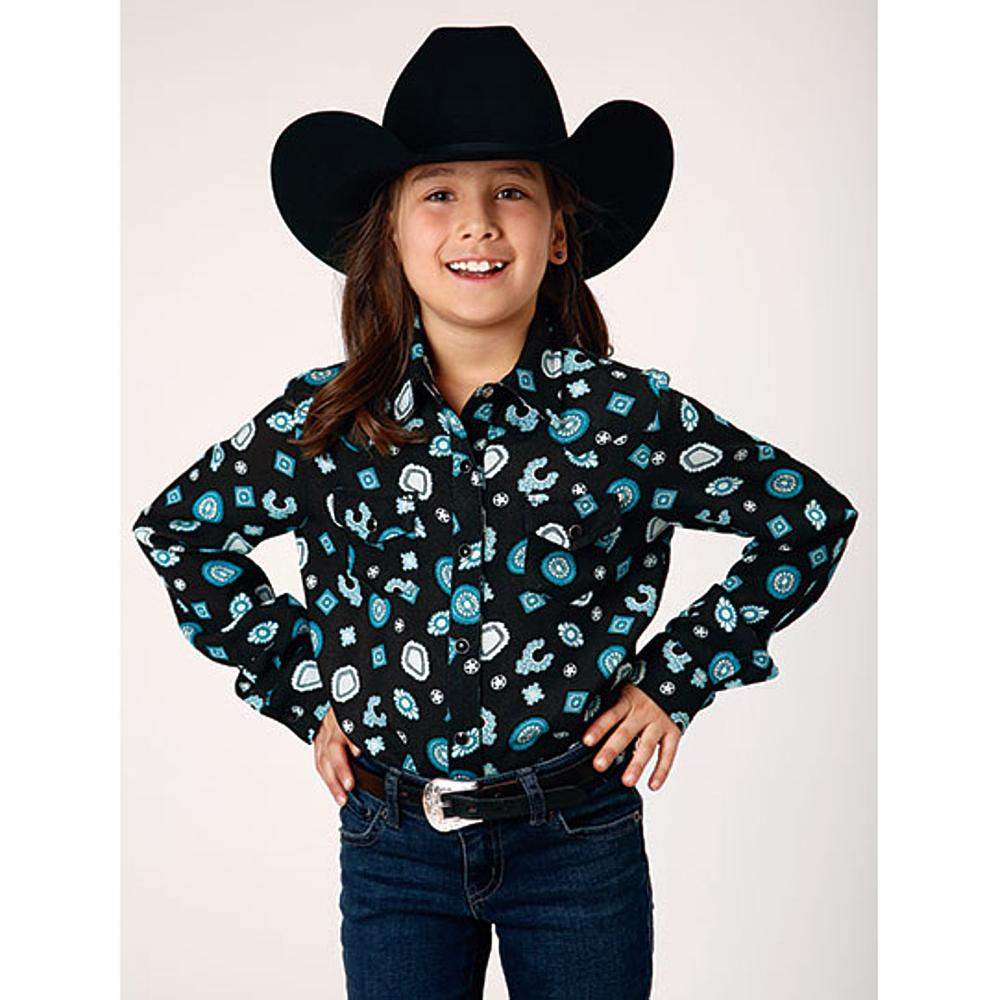 Roper Apparel Girls Jewel Print Rayon Western Blouse