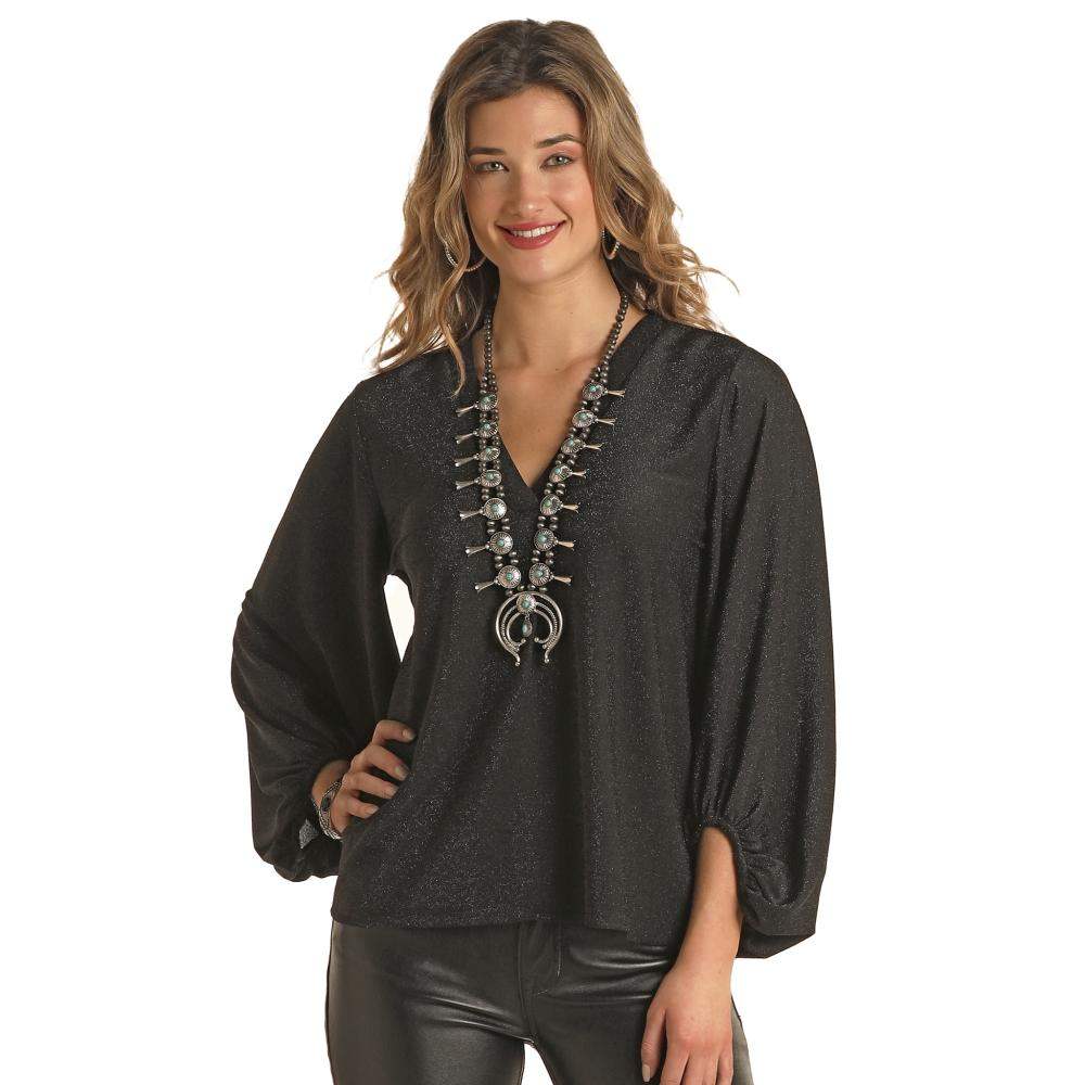 Panhandle Womens Lurex Balloon Sleeve Top