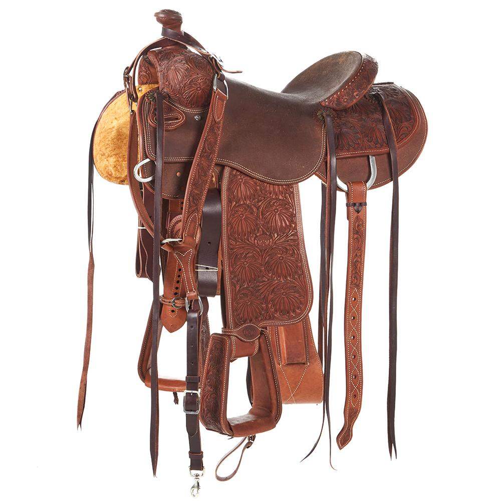 Tomahawk Heavy Oil 5/8 Breed Poinsettia Tooled Cowboy Saddle