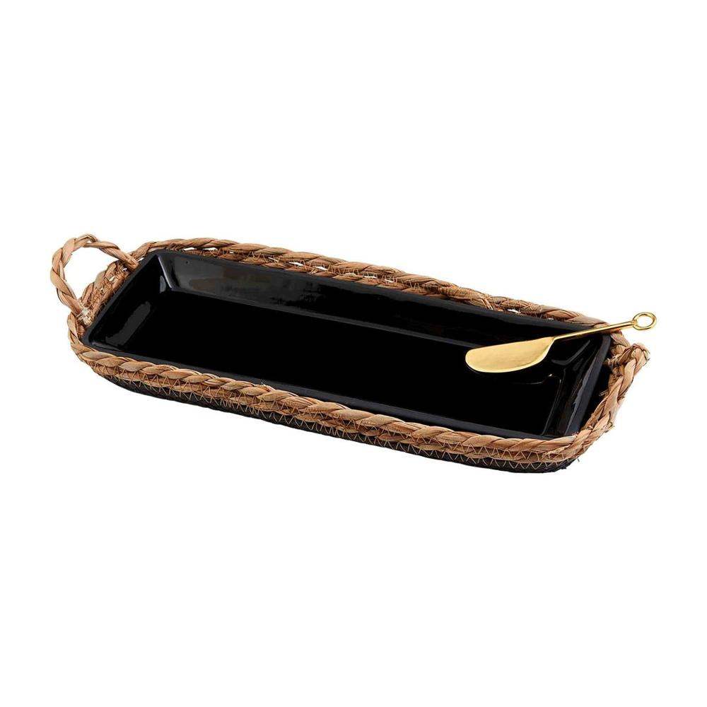 Mud Pie Black Tray and Natural Basket Set