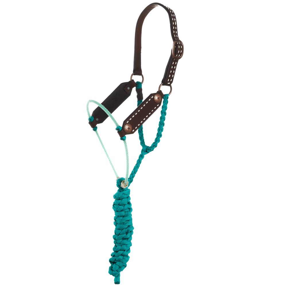 Special C Muletape Shotgun Rope Nose Teal Halter with 8ft attached lea