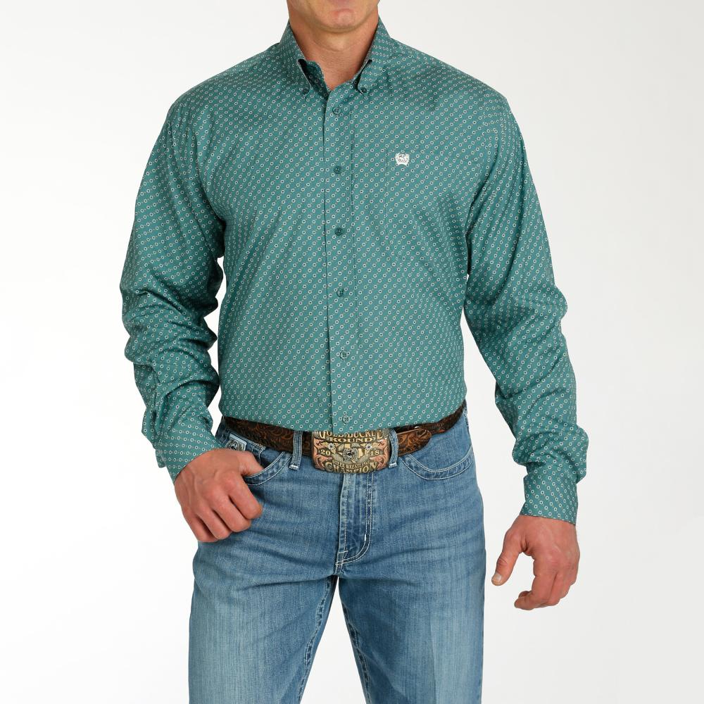 Cinch Men's Green Printed Long Sleeve Button Down