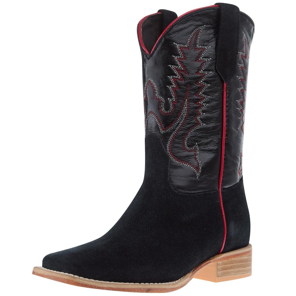 R Watson Boots R Youth Black Rough Out with Black Shaft Square Toe Boo