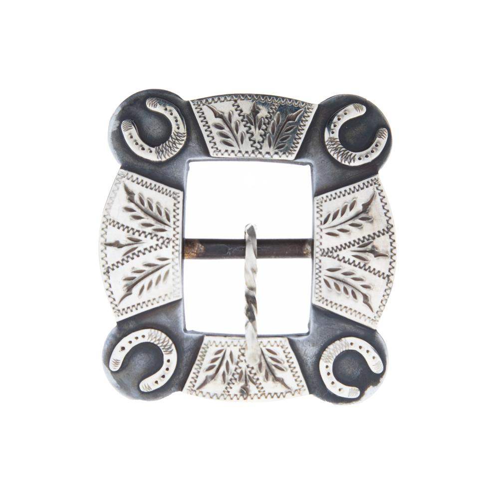Mike Emberson Silver Horseshoe Bar Engraved 1 Inch Cart Buckle