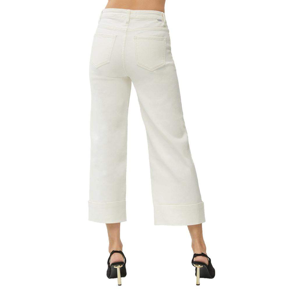 Risen Jeans Women's Cream High Rise Wide Leg Cuffed Pants